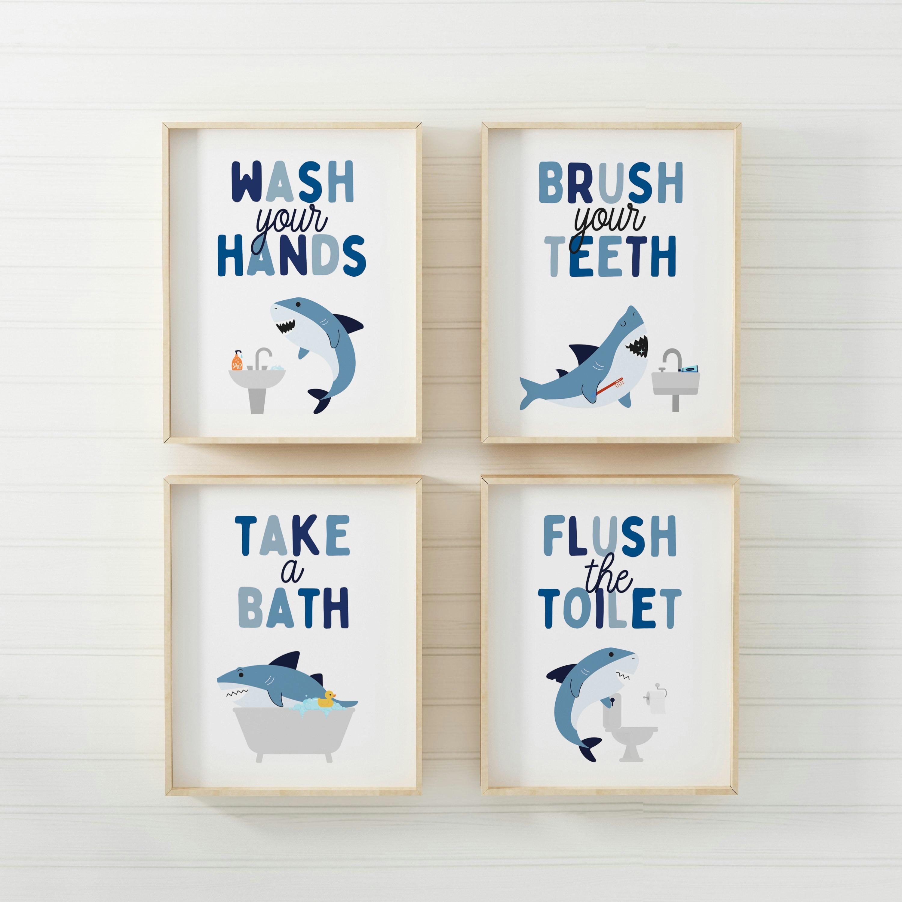 Rainbow Sharks Bathroom Art Set, Shark Decor, Bathroom Wall Prints, Set ...