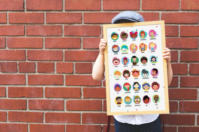 30 Emotions and Feelings Faces Kids Wall Print learning | Etsy