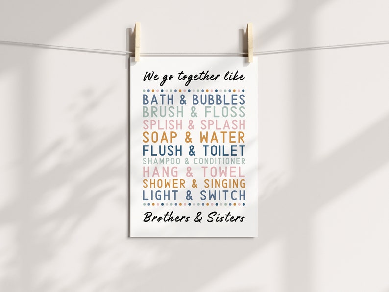 Bathroom Sibling Print, Kids Bathroom Decor, Brother and Sister, Gender ...