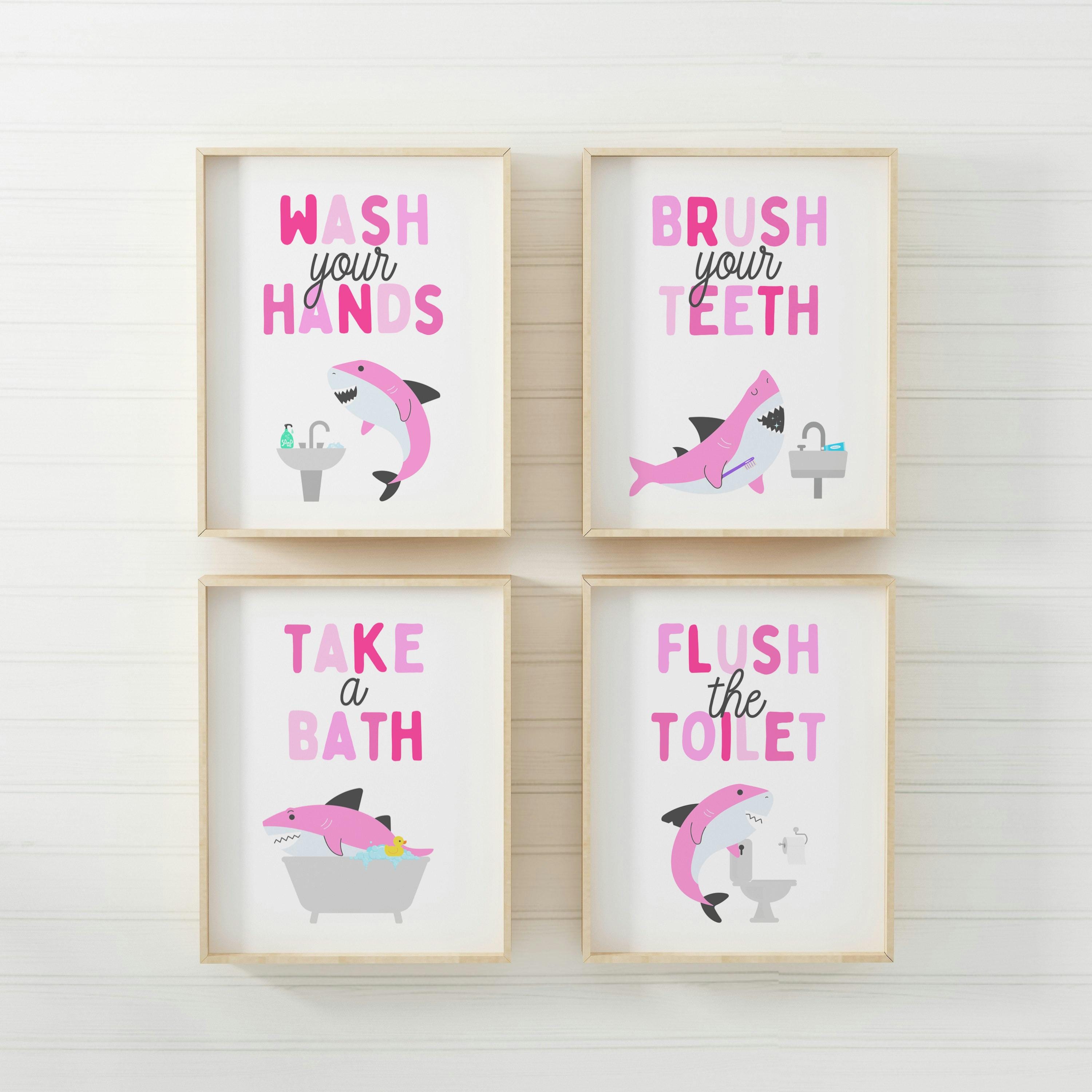 Rainbow Sharks Bathroom Art Set, Shark Decor, Bathroom Wall Prints, Set ...