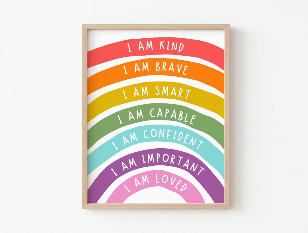 Affirmations Rainbow Print, Kids Room Art, Kids Room Decor, Positive ...
