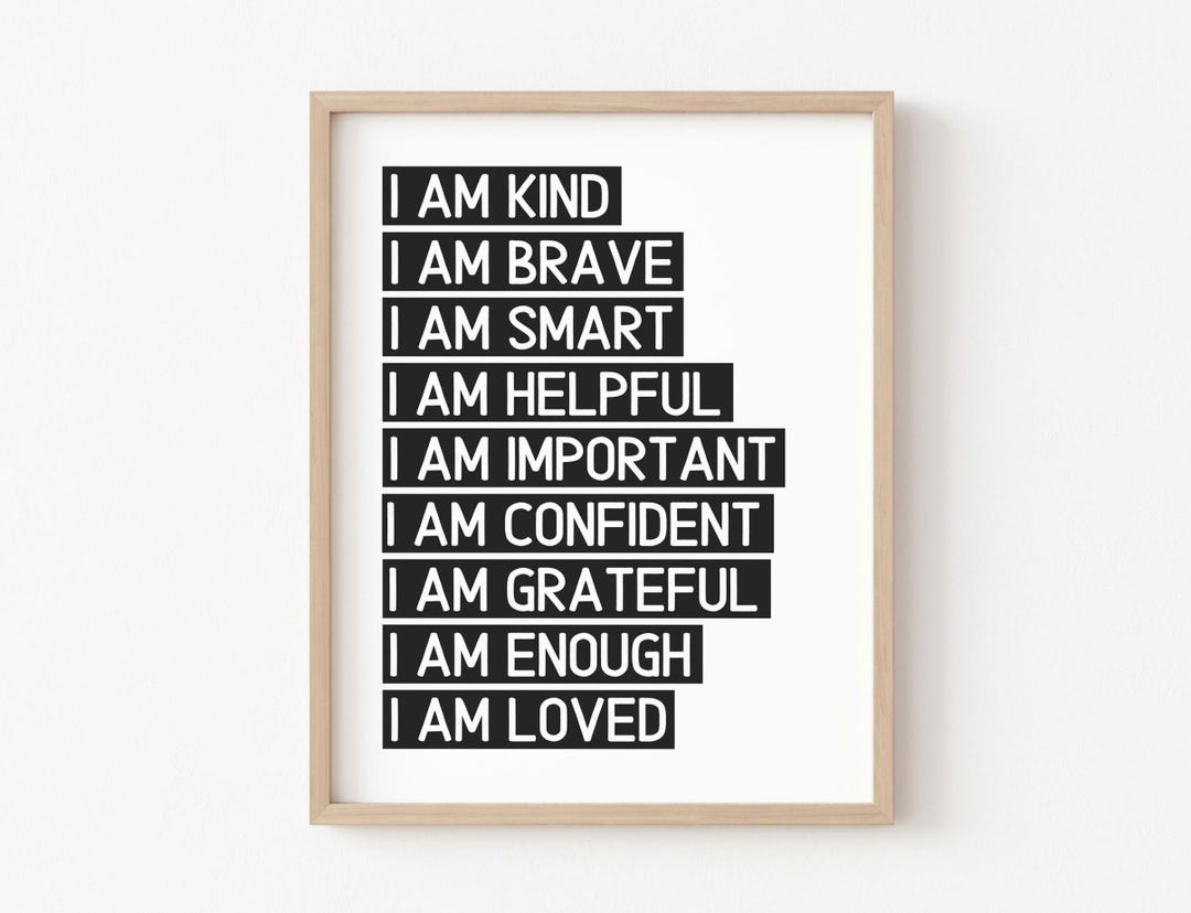 Positive Affirmations for Kids, Black and White, Motivational Poster ...