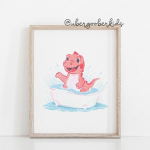 Dinosaur Bathroom Art for Kids, Bath Decor, Cute and Colorful ...