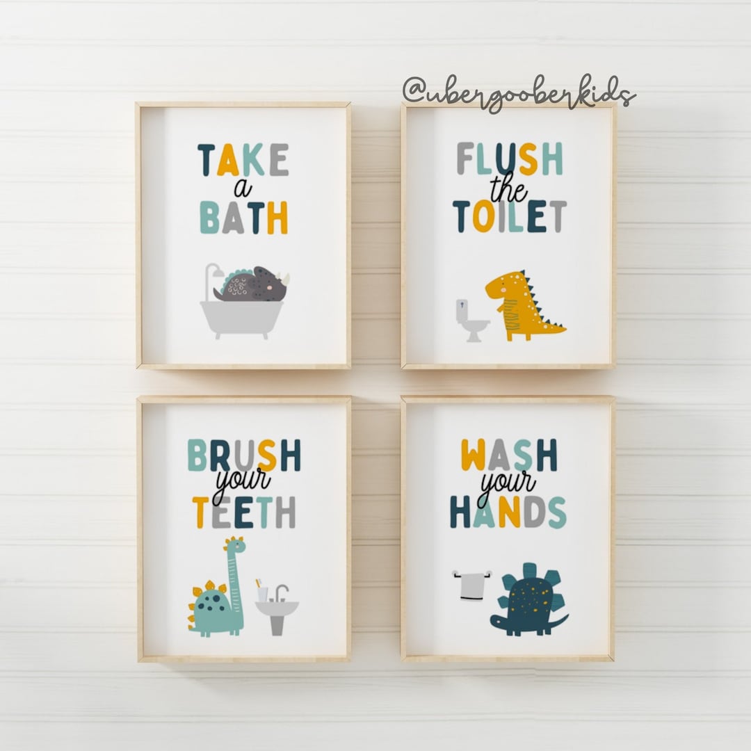 Kids Dinosaur Bathroom Art Set Bathroom Wall Prints Set of - Etsy