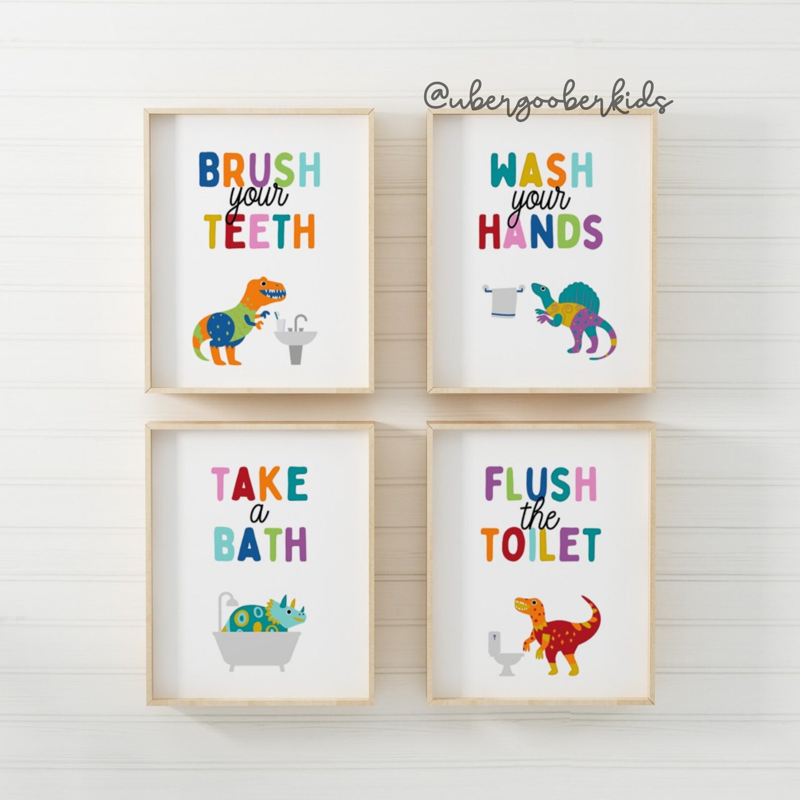 Kids Dinosaur Bathroom Art Set Bathroom Wall Prints Set of | Etsy