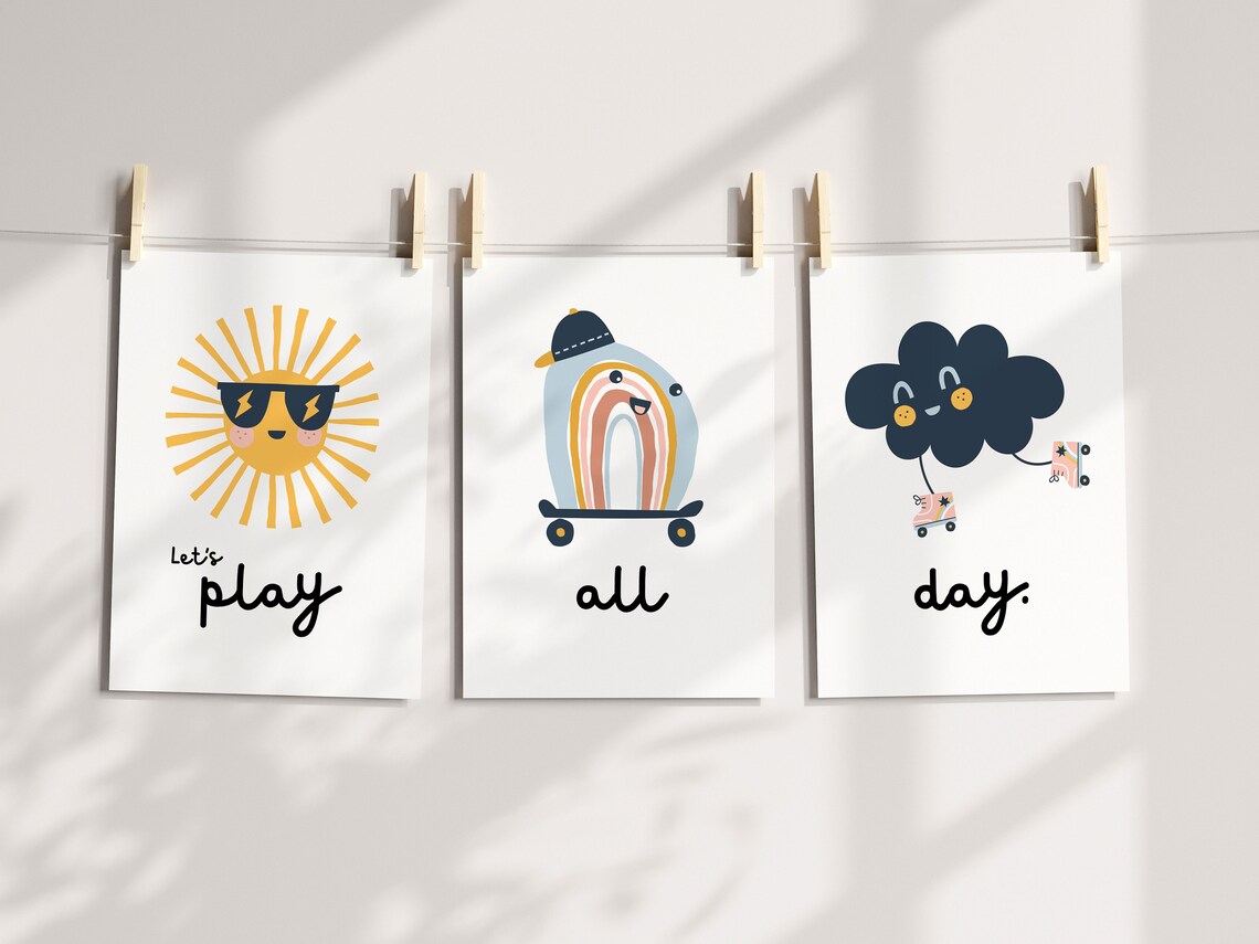Playroom Wall Art Set of 3, Nursery Posters, Toddler Wall Art ...