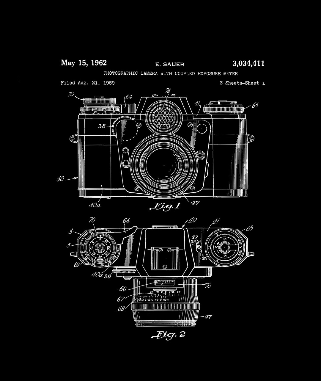 Vintage Camera Patent Print, 1959 Camera Design, Chalkboard Style ...