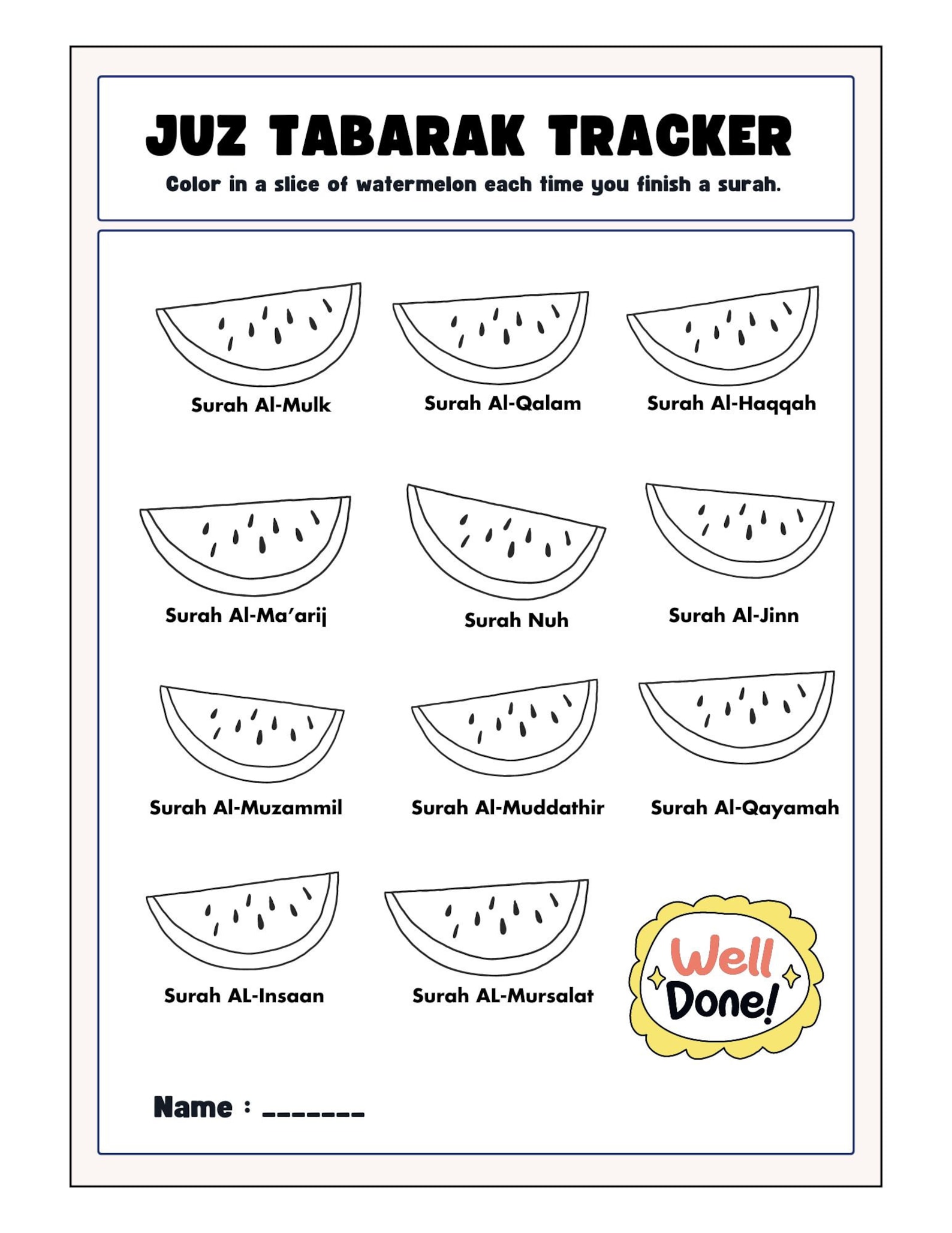 Juz Tabarak Tracker - Etsy