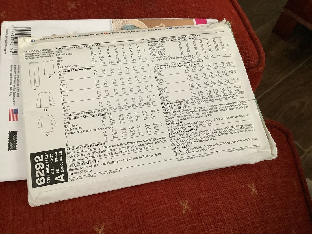 New Look New Sewing Pattern 6292 Misses Tops and Pants for Sizes 10-22 ...