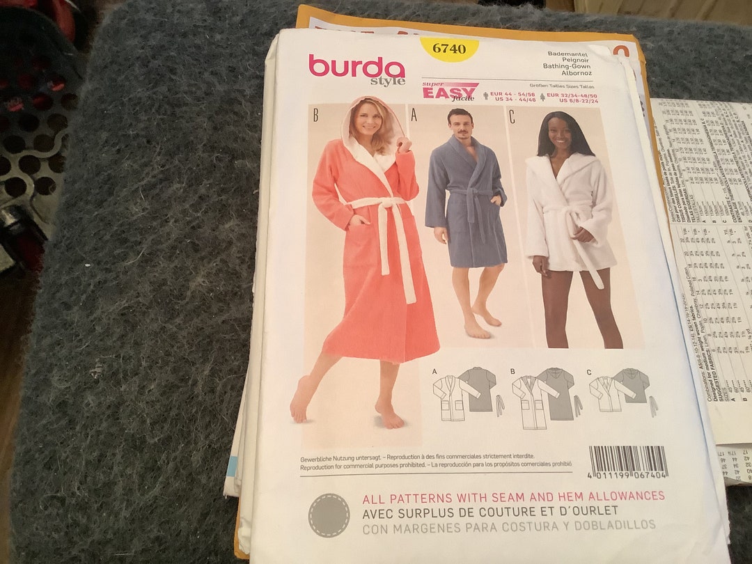 New Burda Sewing Pattern 6740 Unisex Dressing Gown/bathrobe Xs-xl - Etsy