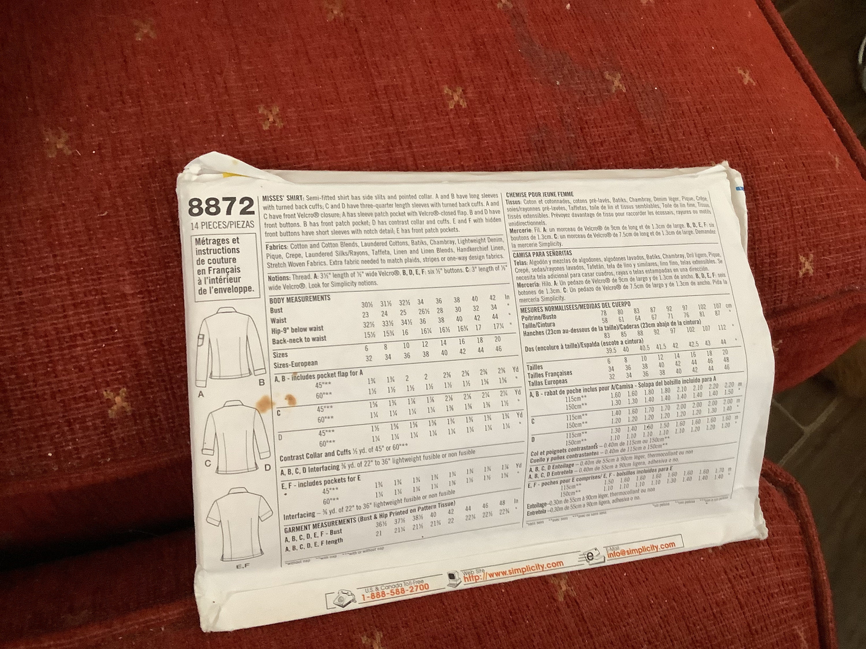 New Simplicity Sewing Pattern 8872 Misses Shirts Sizes 14-20 - Etsy Canada