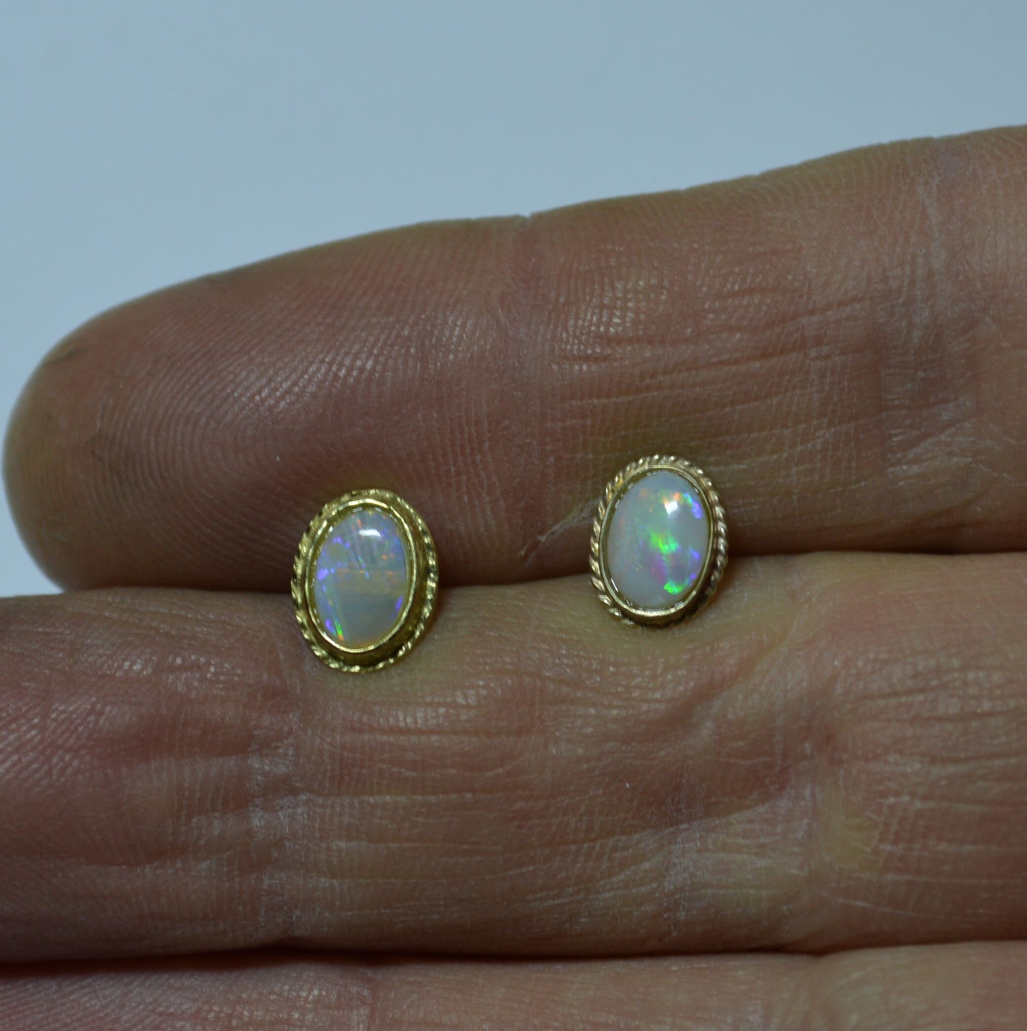 9ct Gold Oval Opal Stud Earrings, Australian Opals