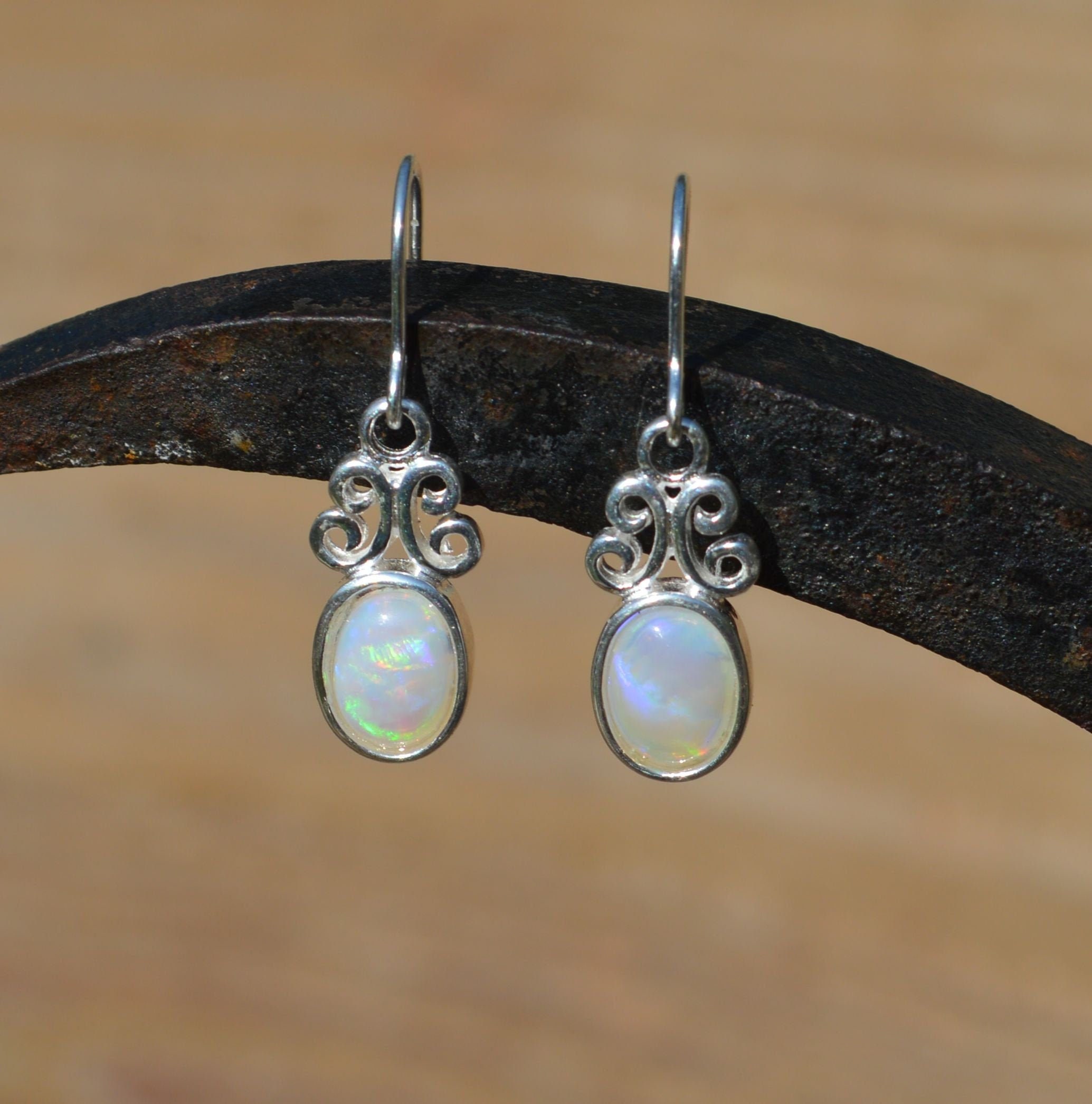 Sterling Silver Opal Earrings, Natural Opal