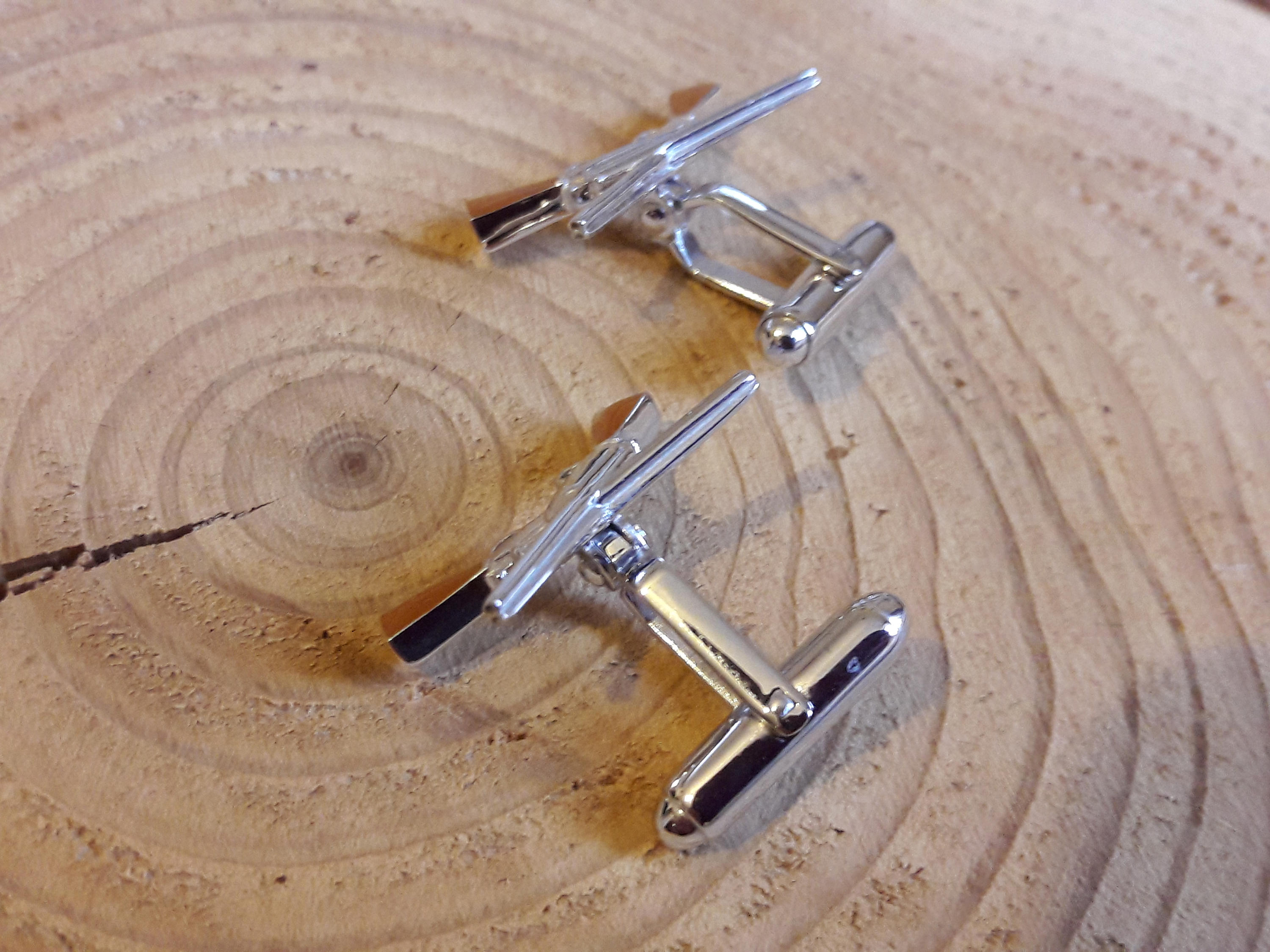 Sterling Silver and Enamel Shotgun/Rifle Cufflinks, Handmade