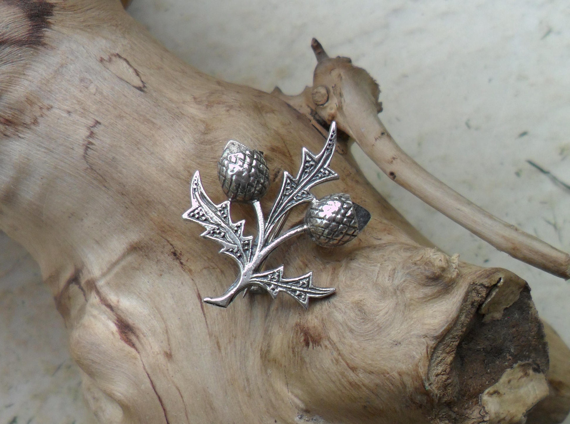 Vintage Sterling Silver Thistle Brooch, Edinburgh 1958