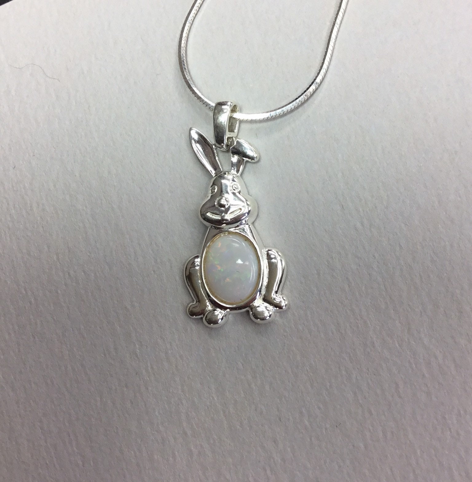 Sterling Silver Opal Rabbit Pendant, Opal Rabbit