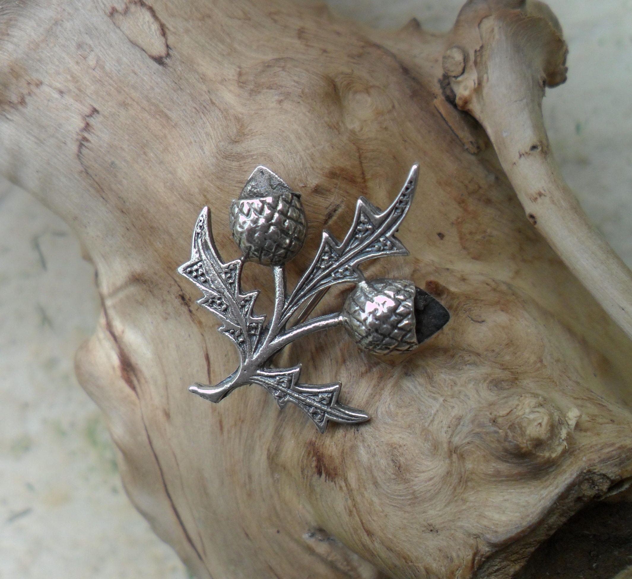 Vintage Sterling Silver Thistle Brooch, Edinburgh 1958