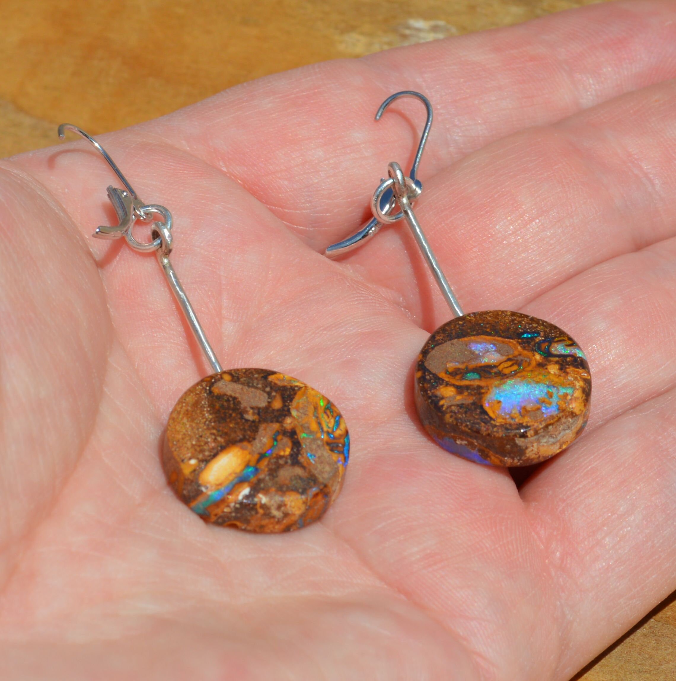 Large Silver Boulder Opal Earrings, Australian Opal