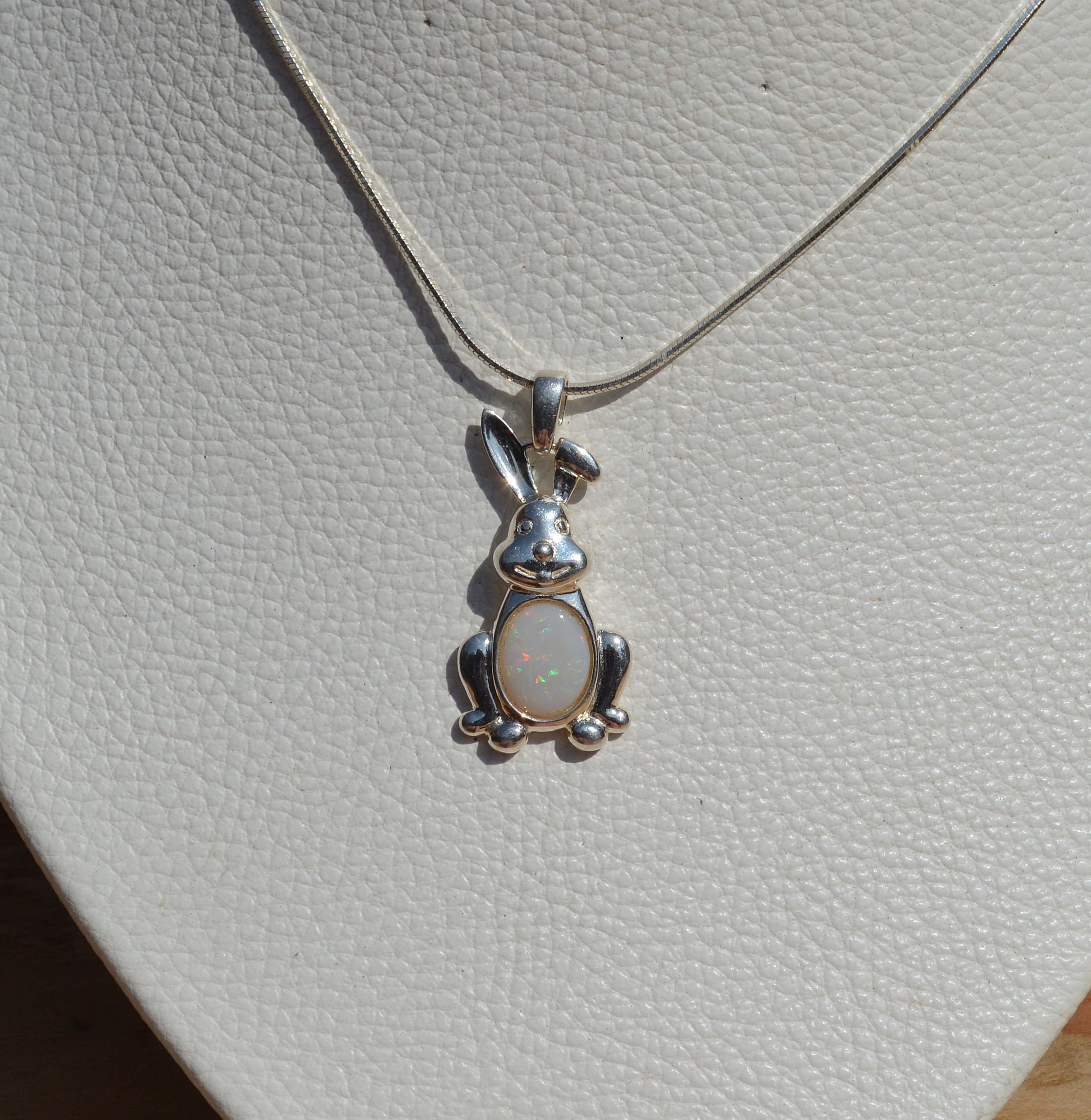 Sterling Silver Opal Rabbit Pendant, Opal Rabbit