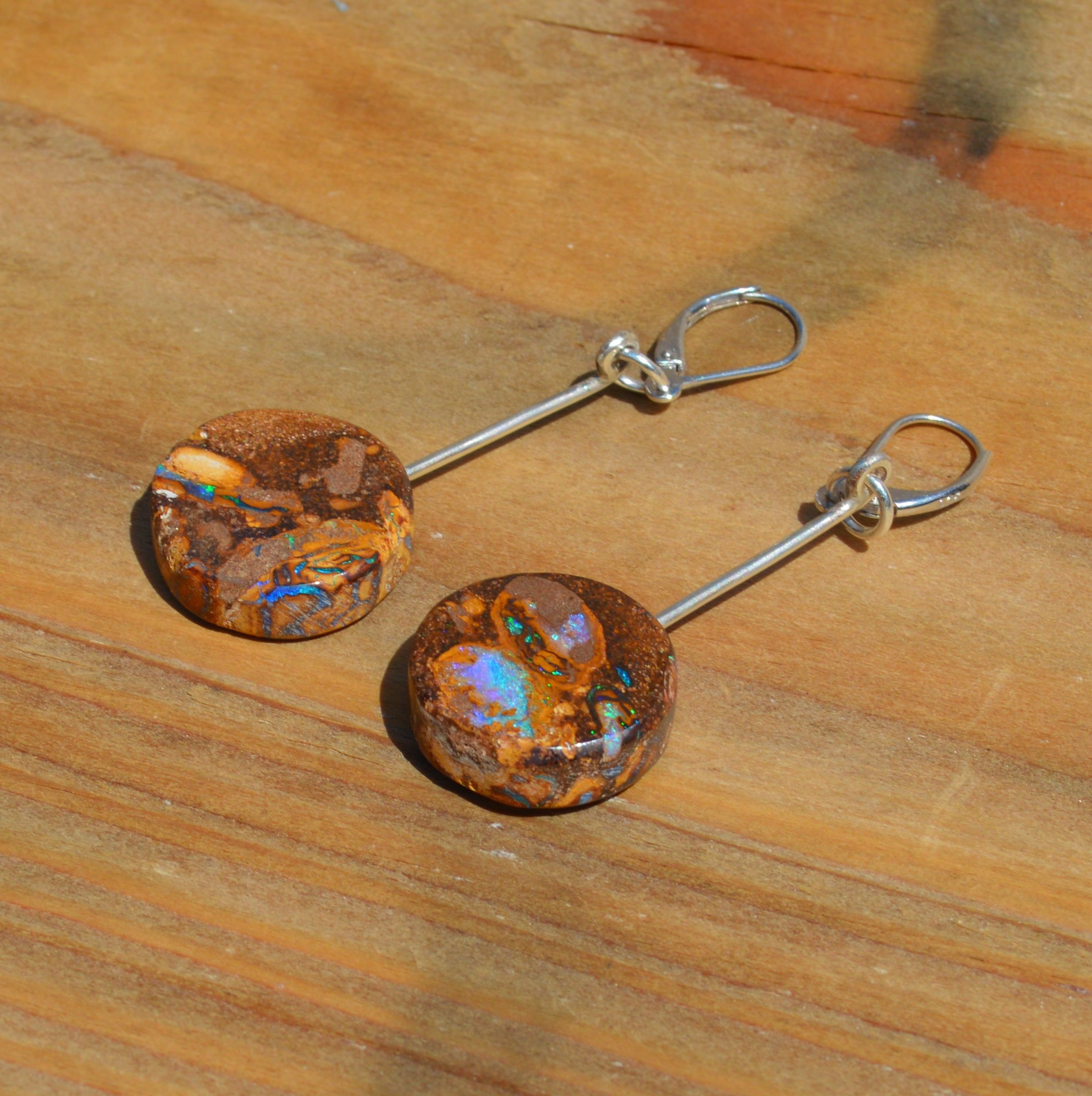 Large Silver Boulder Opal Earrings, Australian Opal