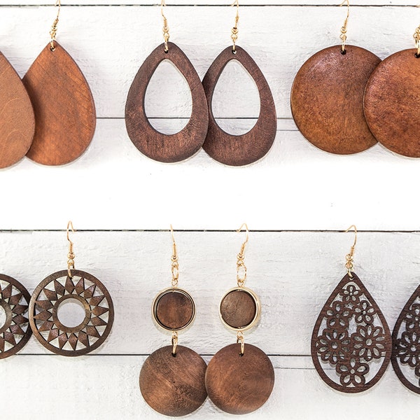 Boho Walnut Wood Earrings Laser Engraved Earrings, Wooden Earrings for ...