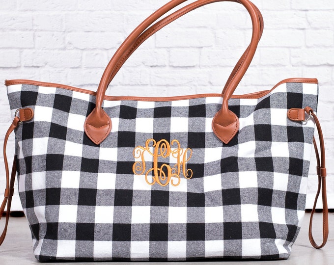 Monogrammed Buffalo Plaid Weekender Bag Monogram Tote Bag - Etsy