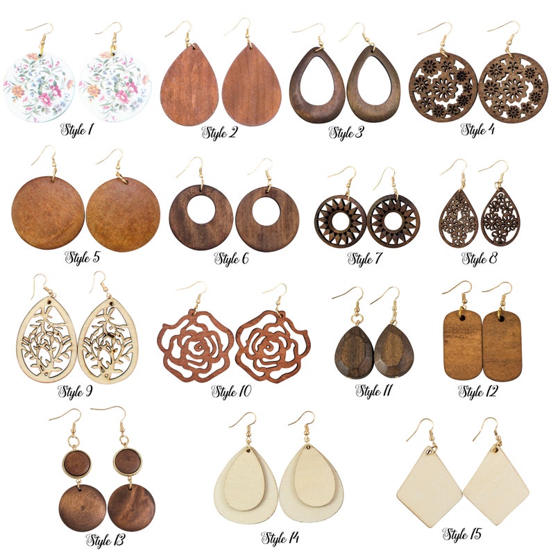 Wood Earrings 64 Styles of Wooden Earrings Wood Teardrop - Etsy