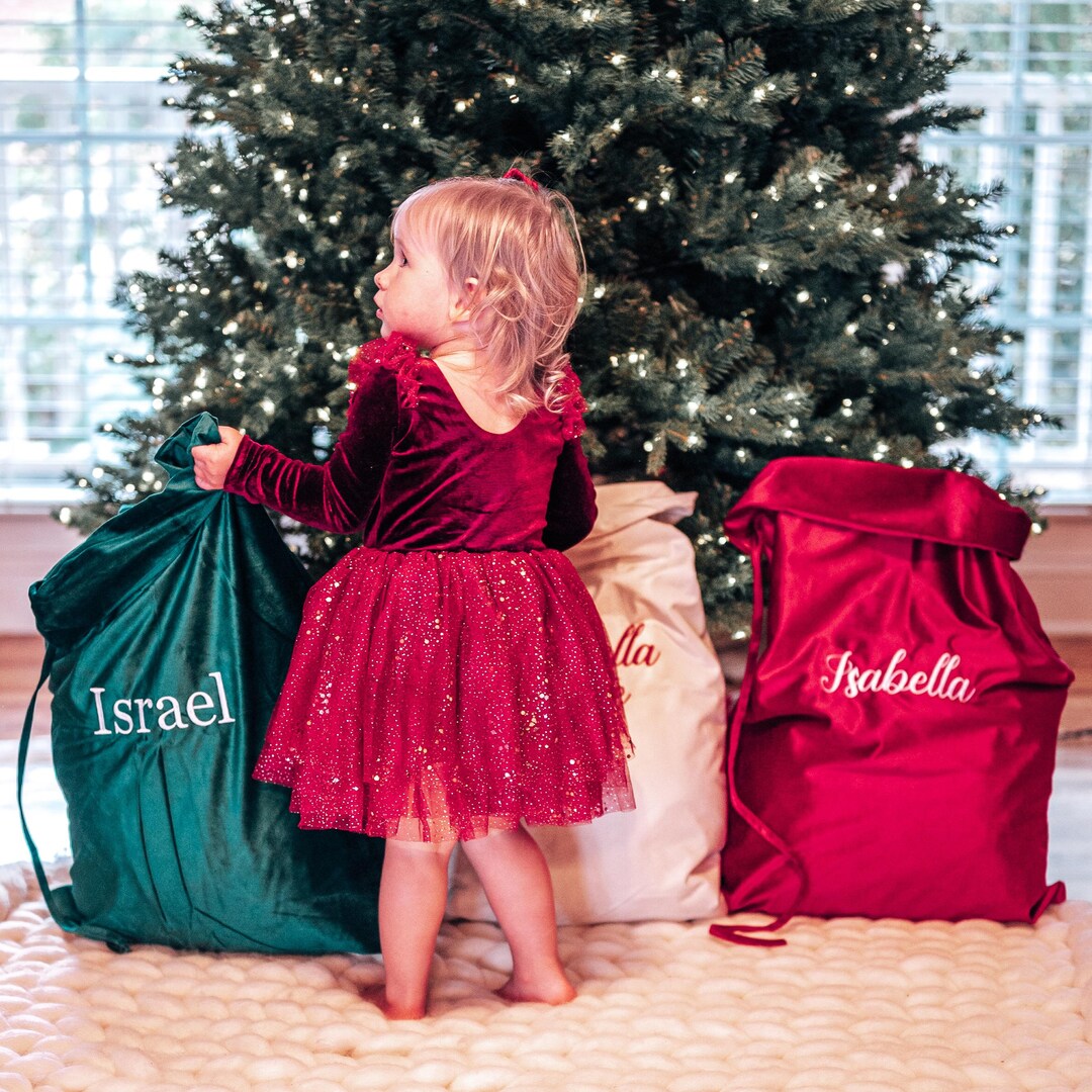 Personalized Christmas Santa Sacks | Embroidered Velvet Custom Santa ...
