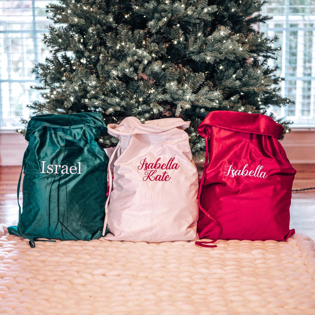 Personalized Christmas Santa Sacks | Embroidered Velvet Custom Santa ...