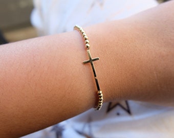 Cross Gold Bead Bracelet - Etsy