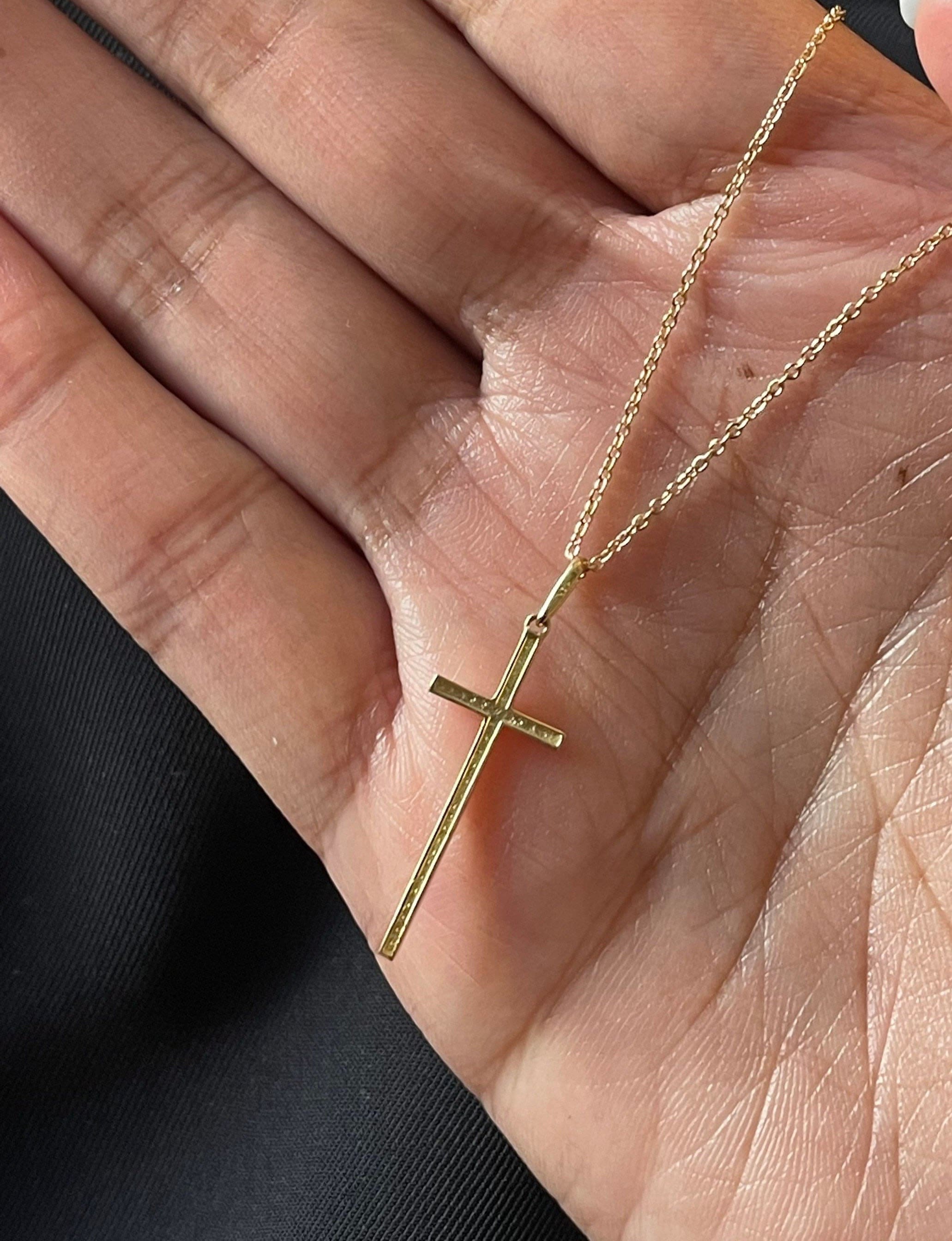 Gold Cross Necklace 14k Solid Gold - Etsy