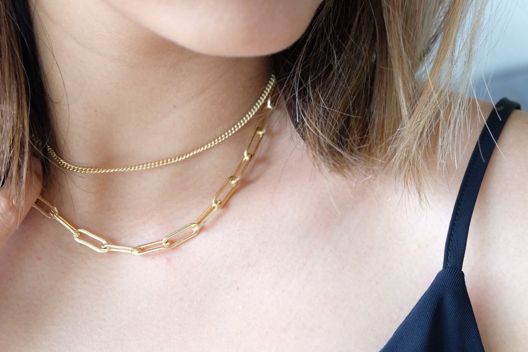 Large Link Chain Necklace • Gold Chunky Chain Necklace • Paperclip ...