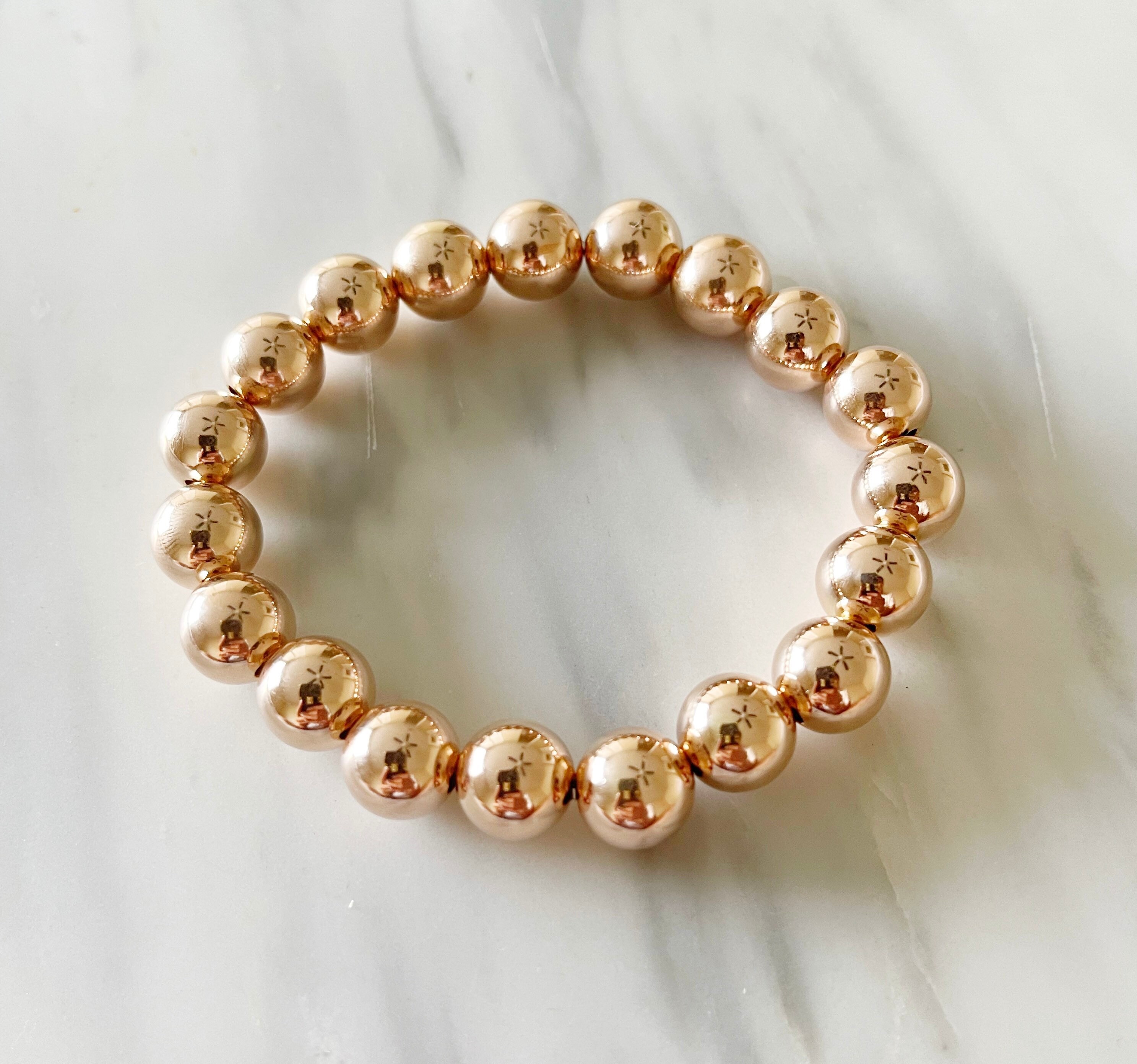 10mm Stacking Beaded Bracelet , Large Bead Bracelet , Gold and Silver ...
