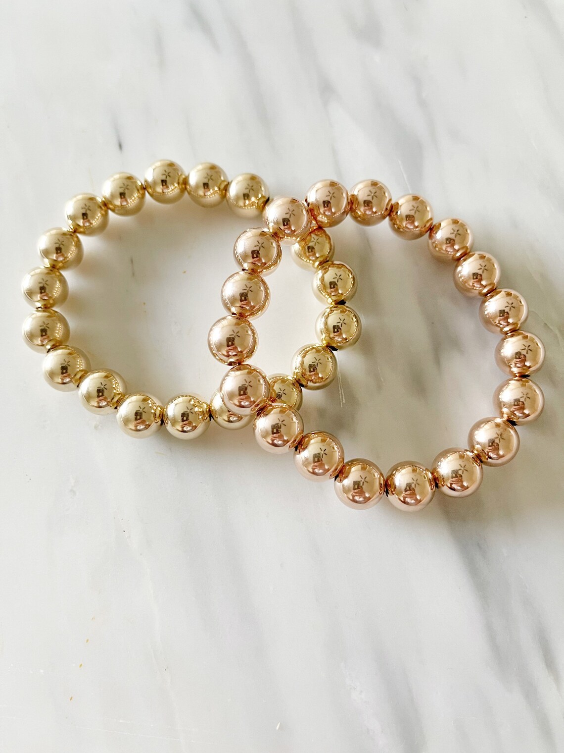 10mm Stacking Beaded Bracelet Large Bead Bracelet Gold and - Etsy