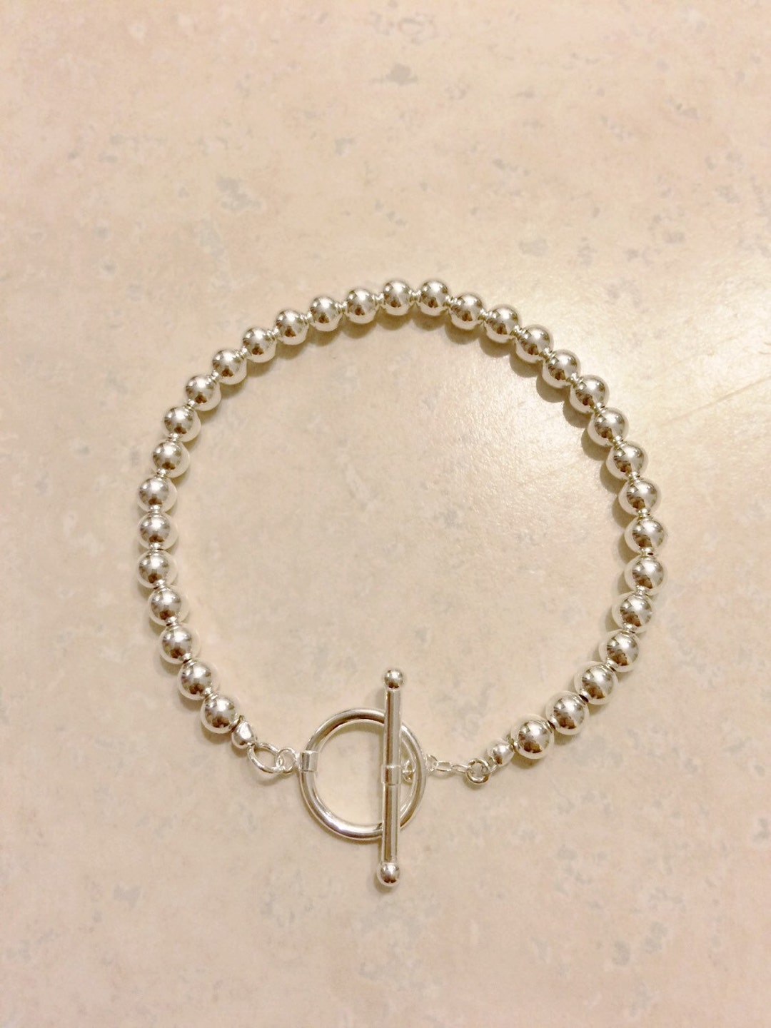 Sterling Silver Toggle Bracelet • Beaded Toggle Bracelet • 5mm Beaded ...