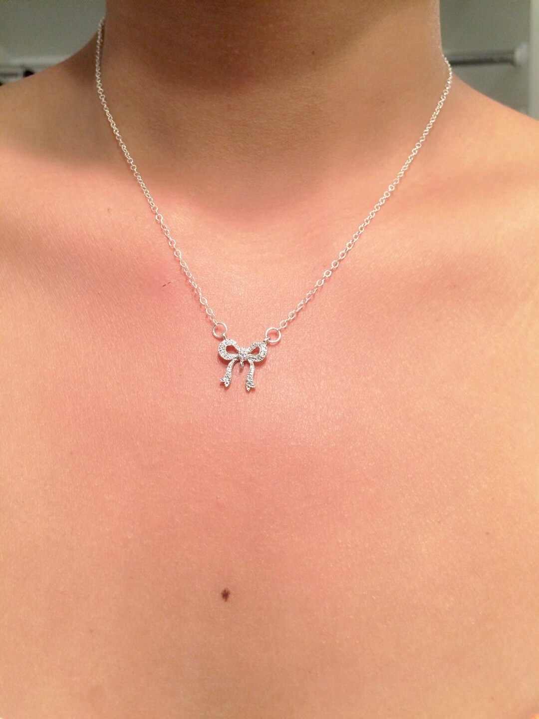 Dainty Silver Bow Necklace - Etsy