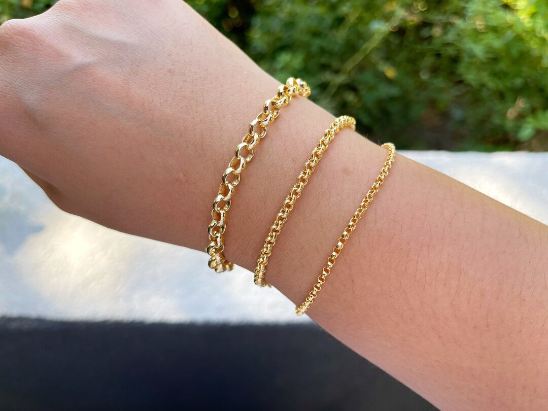 Gold Belcher Rolo Chain Bracelet, Silver Rolo Layering Chain Bracelet ...
