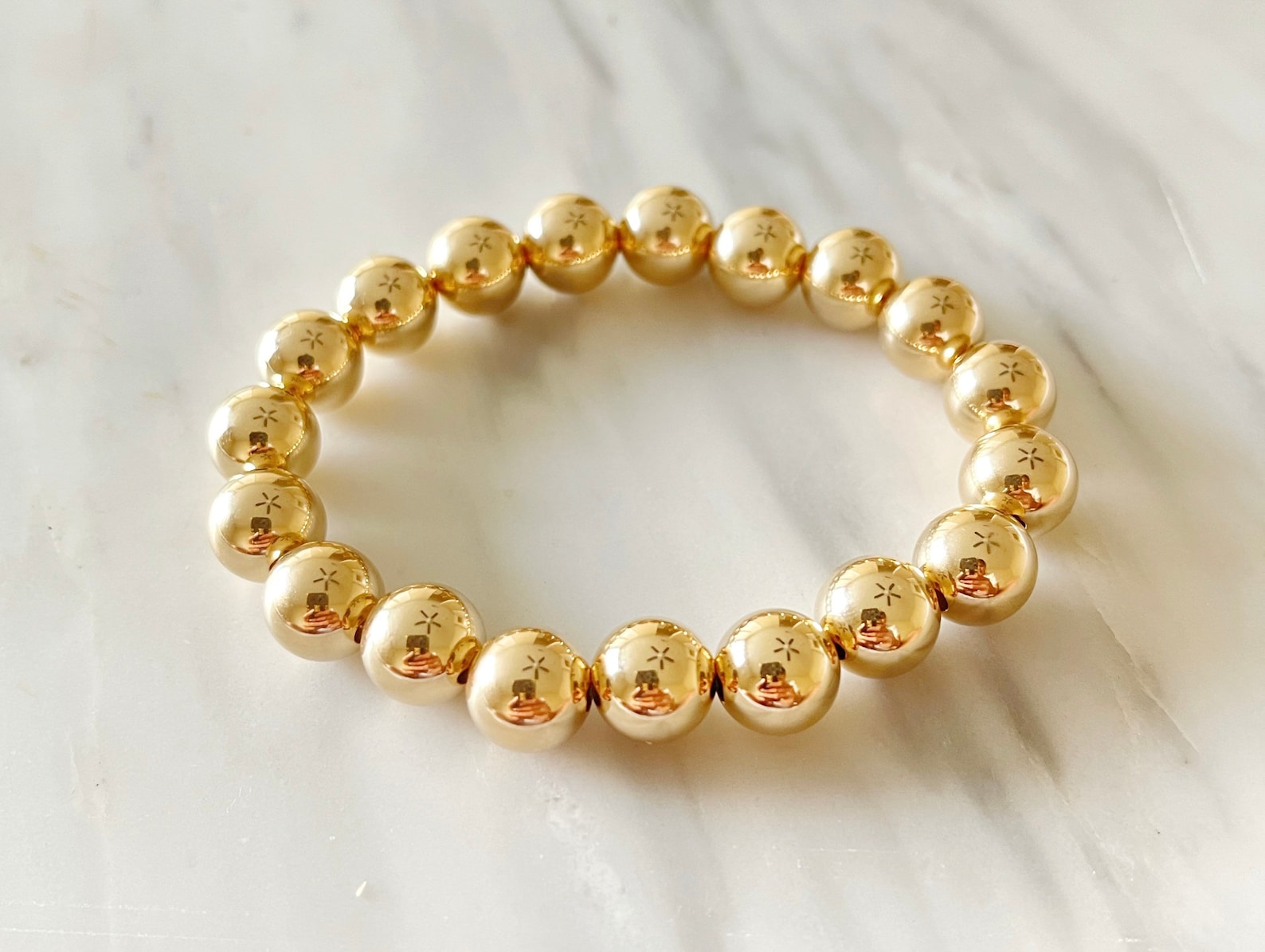 10mm Stacking Beaded Bracelet Large Bead Bracelet Gold and | Etsy