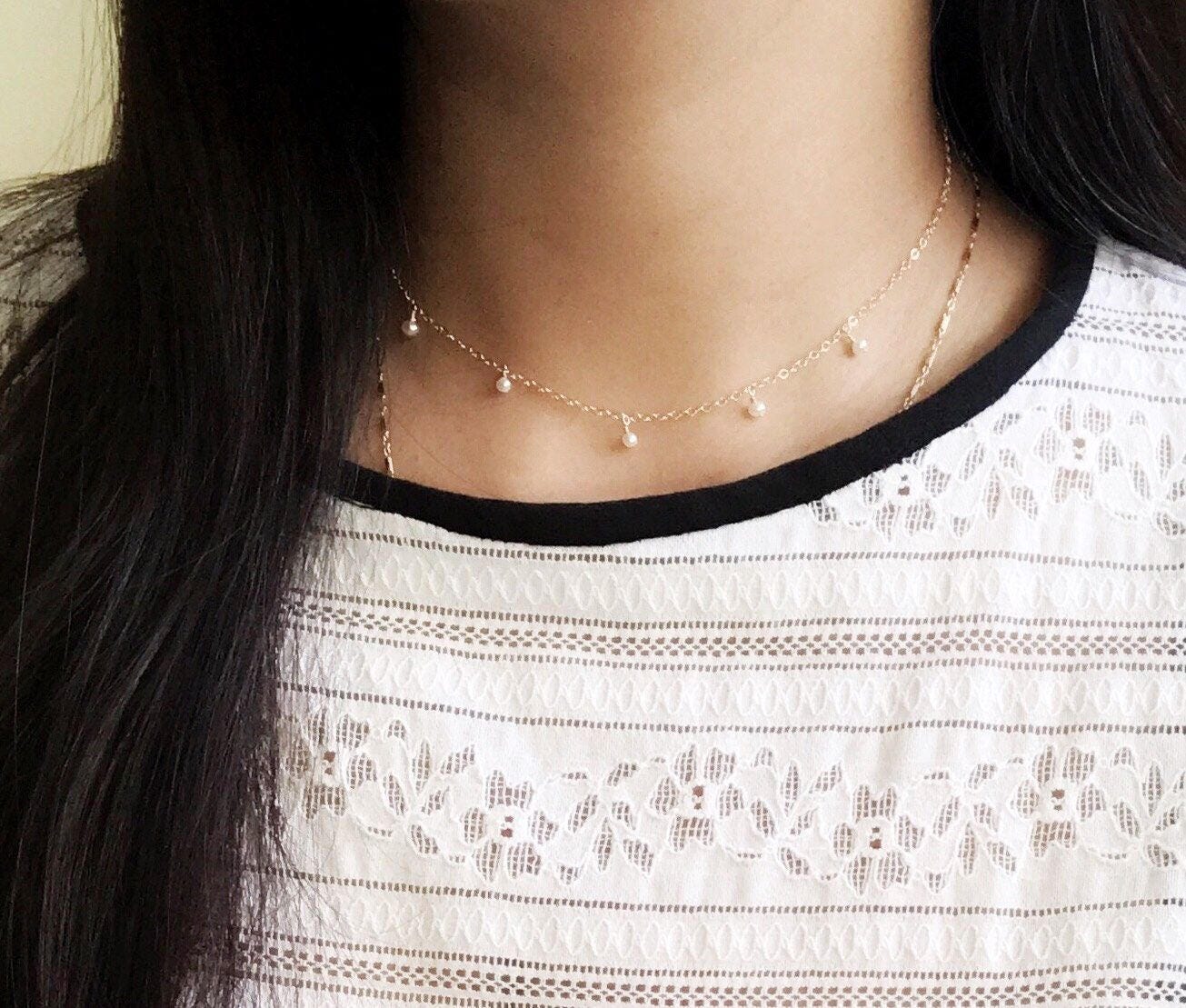 Pearl dangle necklace / pearl shaker necklace / choker | Etsy