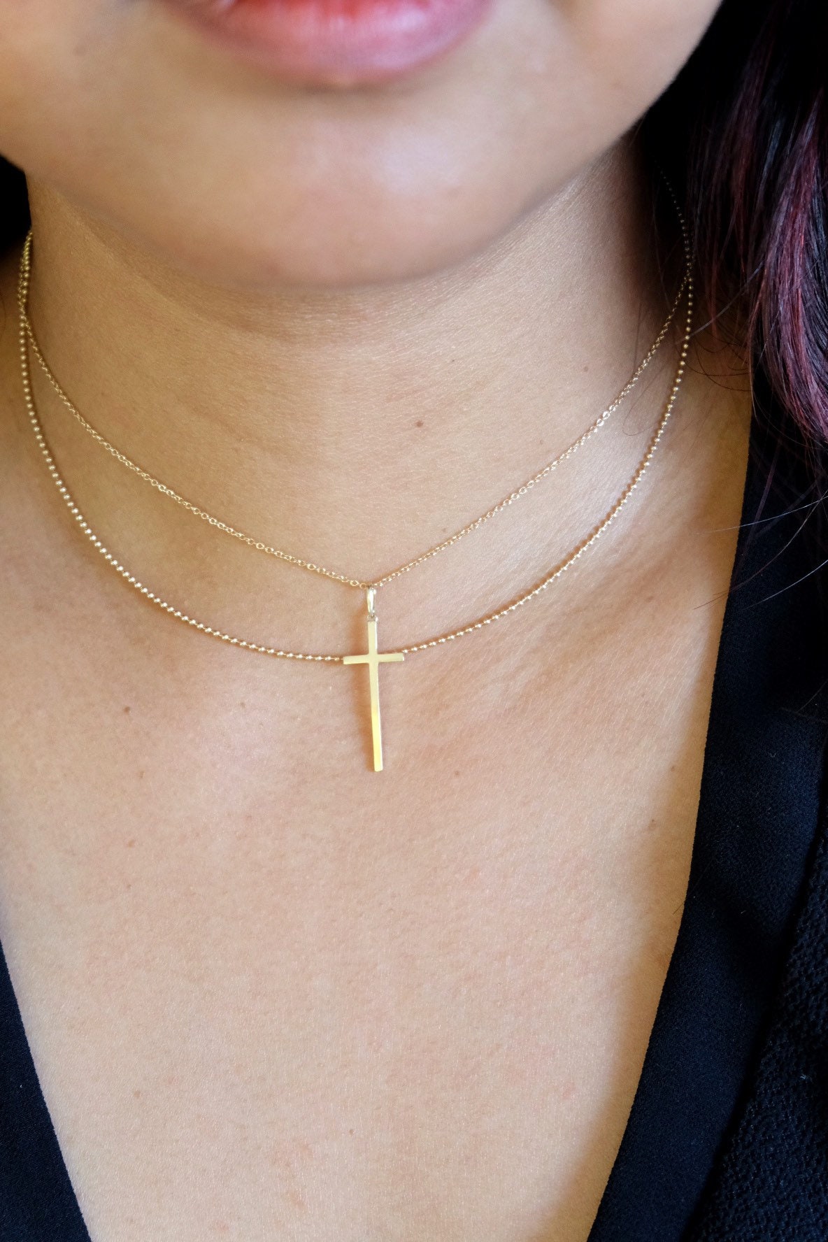 Gold Cross Necklace 14k Solid Gold - Etsy