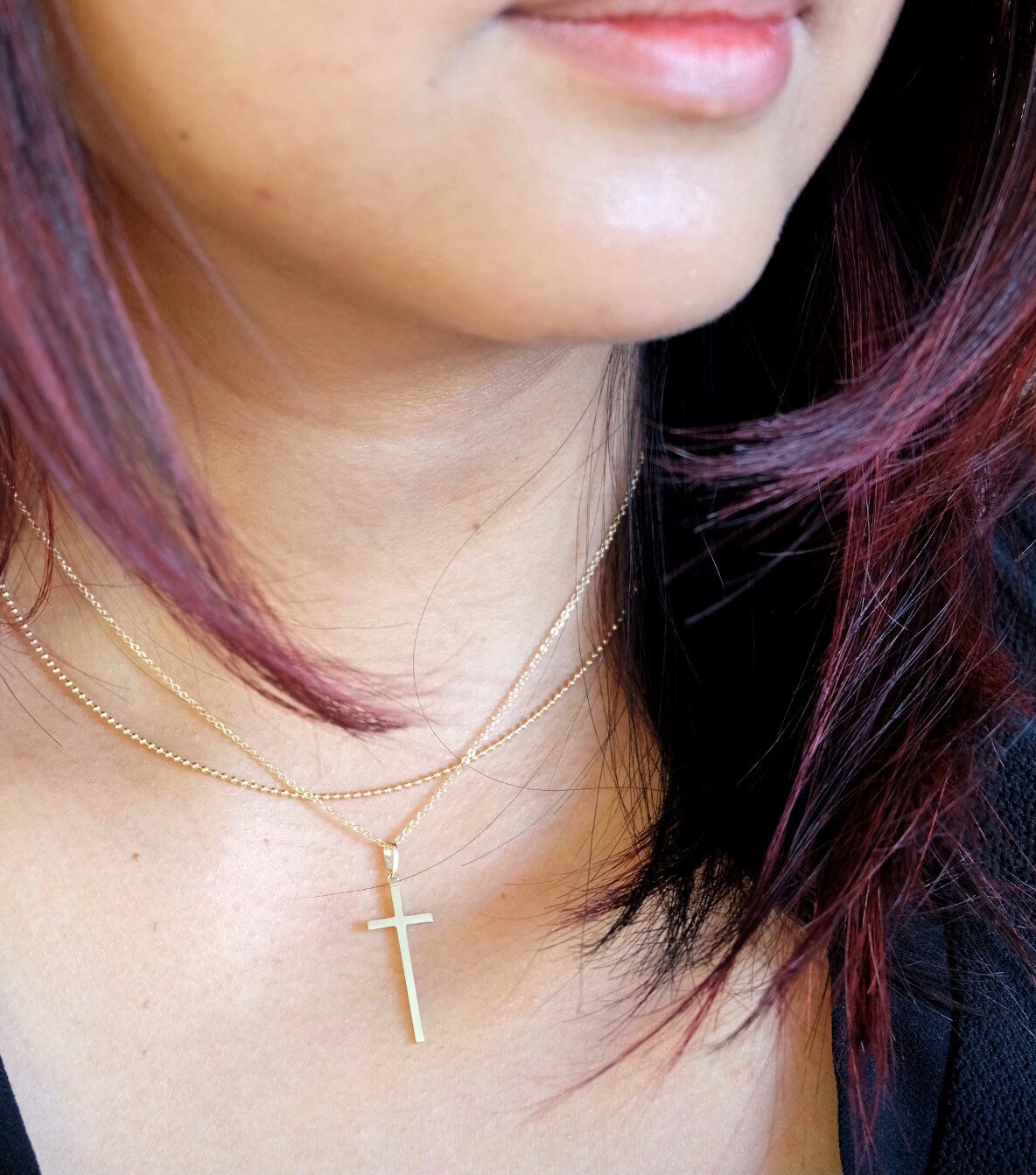 Gold Cross Necklace 14k Solid Gold - Etsy