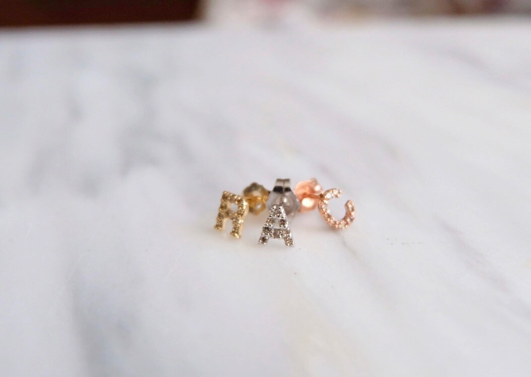 Diamond Letter Earrings Personalized Dainty Earrings for | Etsy