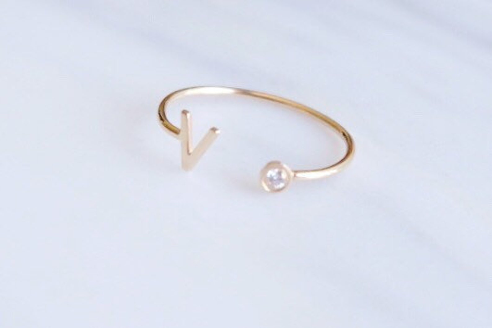 14k Gold Letter Ring With Diamond Initial Rings Stacking - Etsy