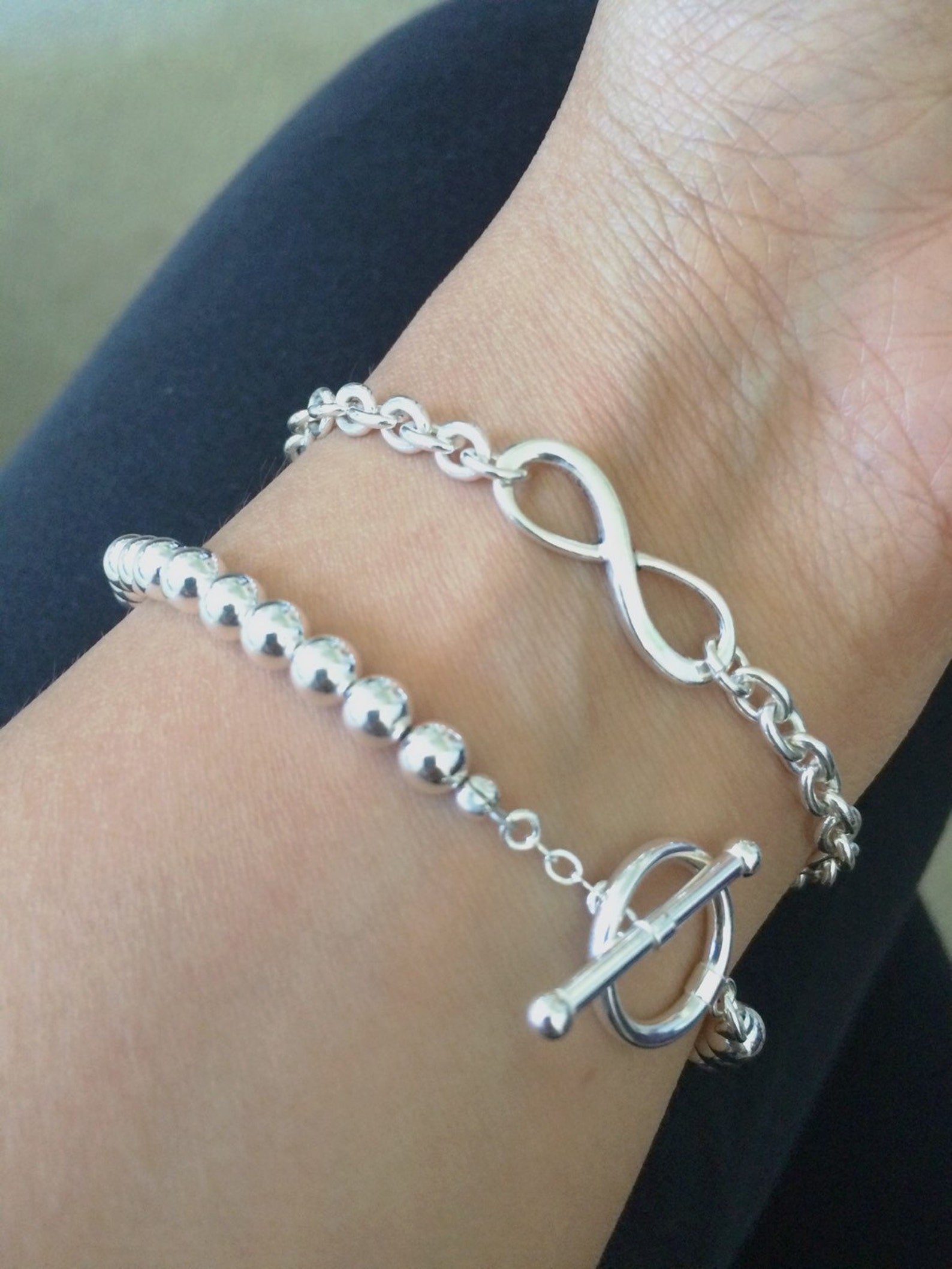 Sterling Silver Toggle Bracelet • Beaded Toggle Bracelet • 5mm Beaded ...