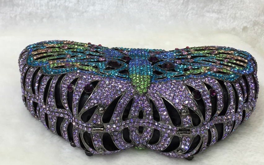 New Multi Color Austrian Crystal Butterfly Hard Shell Clutch | Etsy