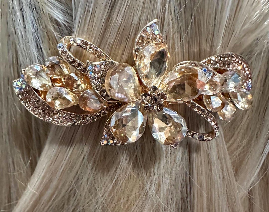 New Amber Floral Crystal Hair 3 1/2'' Barrette- Lever-back - Etsy