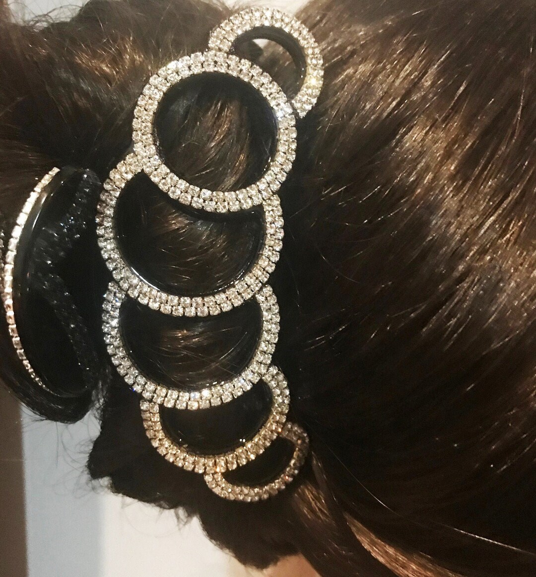 New Clear Large 5'' L X 1 1/2'' Height Crystal Circular Hair Claw Clip ...