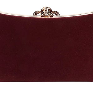 New Dark Red Burgundy Velvet Evening Clutch Handbag With Gold Clasp ...