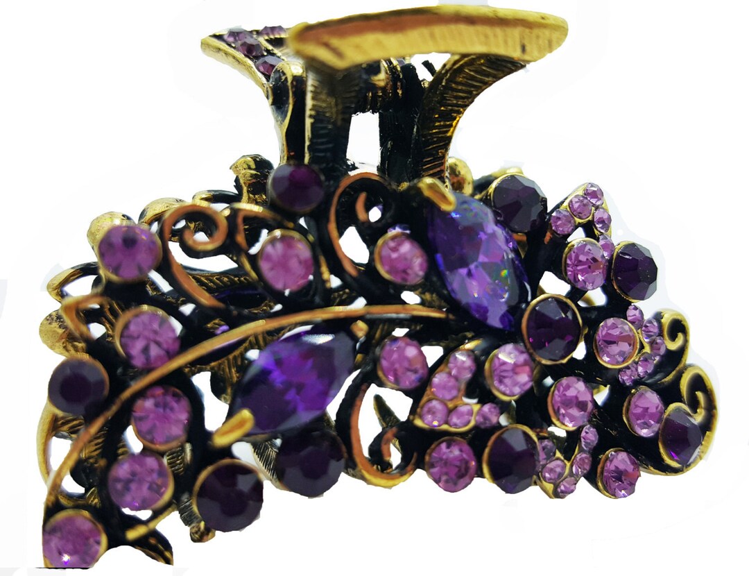 New Antique Gold Light & Dark Amethyst Crystal CZ 1 1/2'' Hair Claw - Etsy