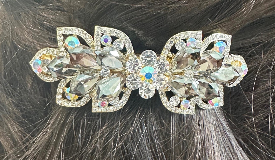 Crystal Floral Sunburst Hair Barrette: Iridescent Silver Lever Back - Etsy